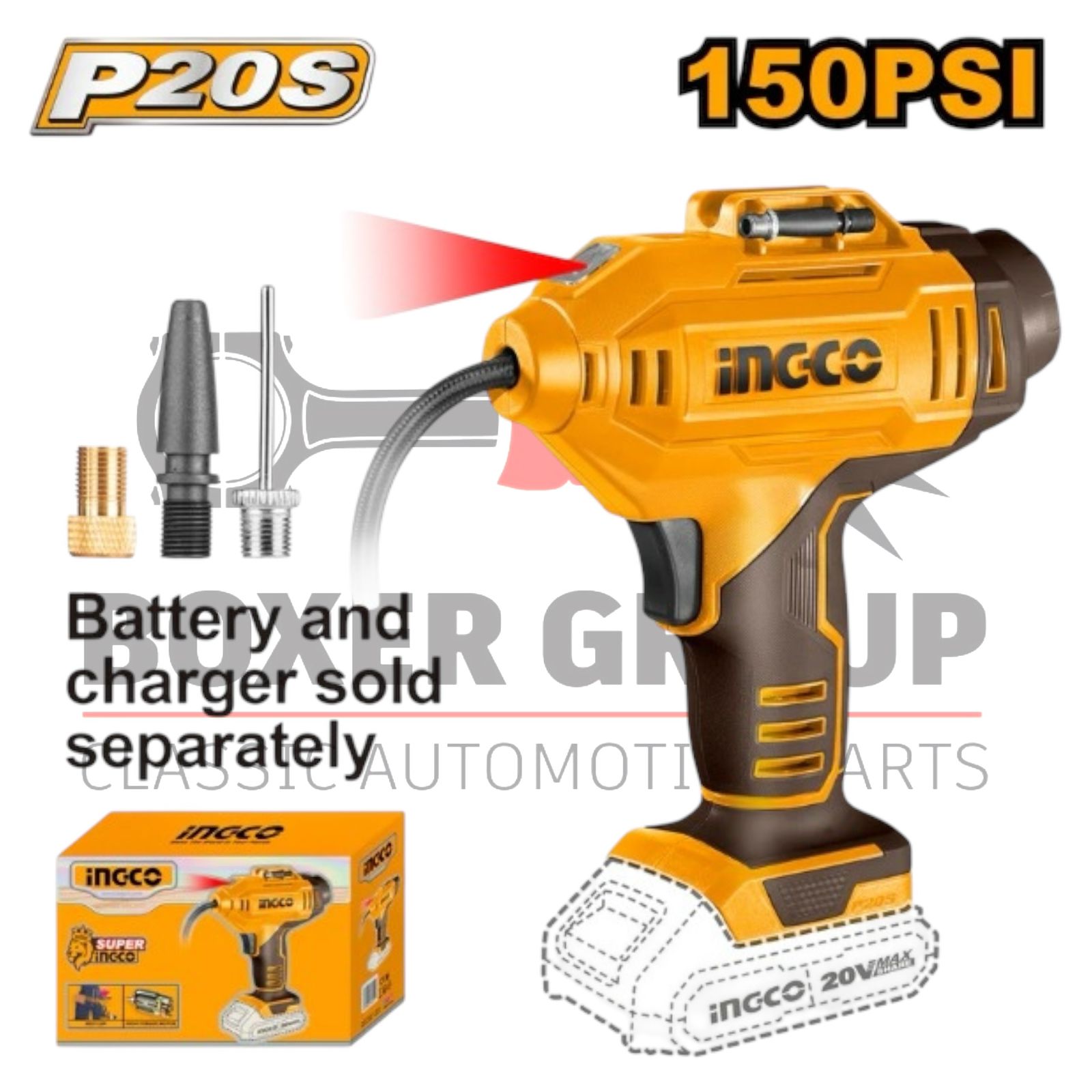 Ingco Cordless Auto Air Compressor / Tyre Inflator - Boxer Group